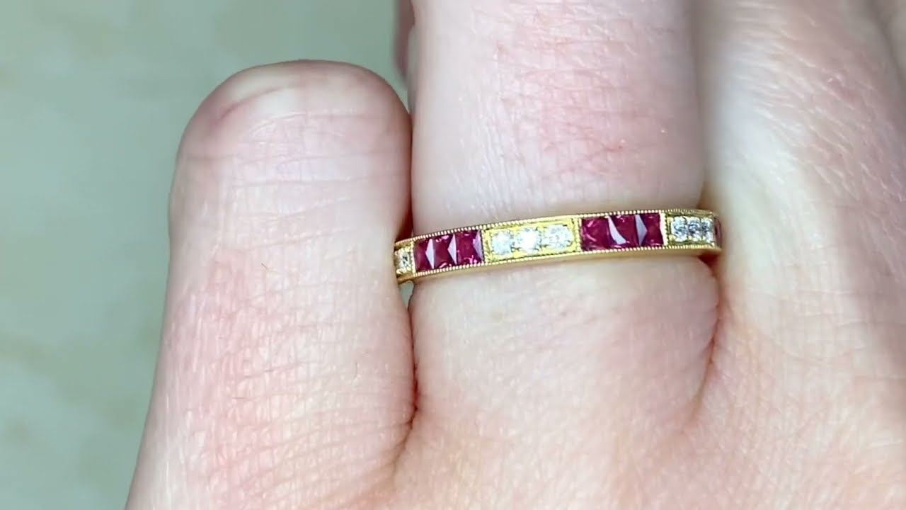3x3 Ruby and Diamond 18k Yellow Gold Brookfield Band - EDJ