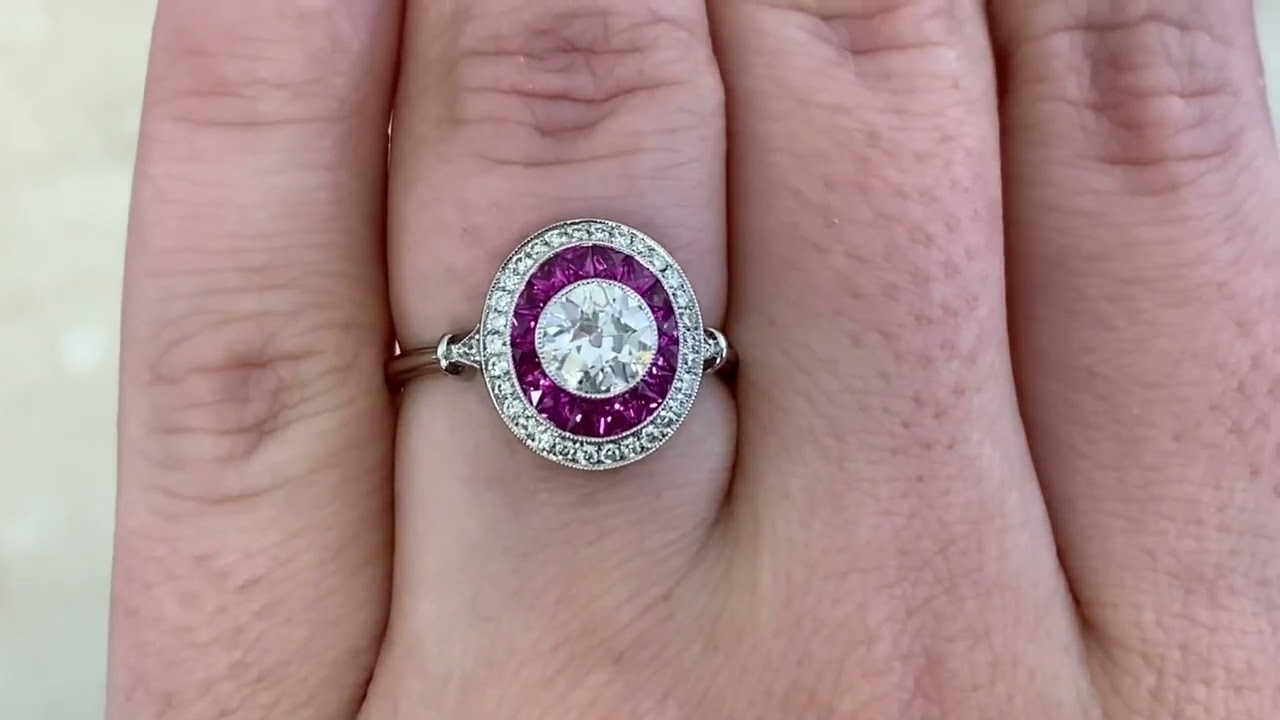 0.58ct Diamond and Double Halo Platinum Ironton Ring - EDJ