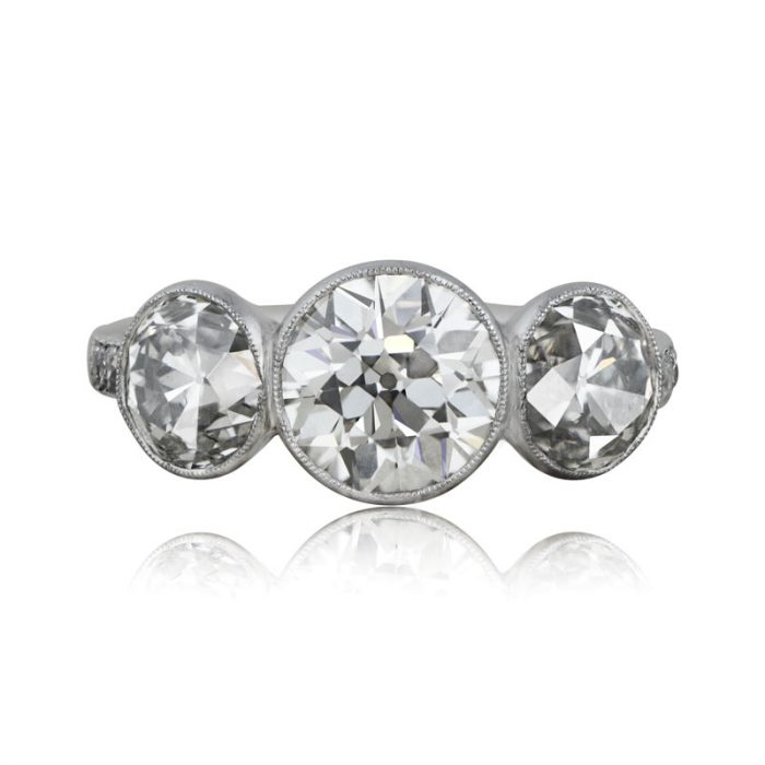 Three Stone Bezel Diamond Ring - Estate Diamond Jewelry