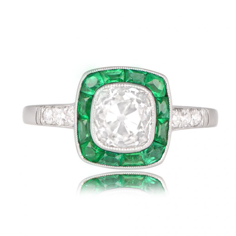 1.30ct Diamond Emerald Halo Platinum Sulham Ring - EDJ