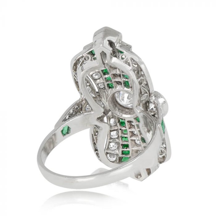 Diamond and Emerald Accent West Castle Ring - EDJ