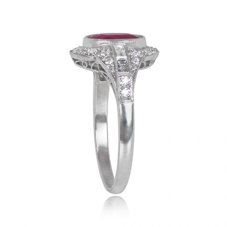 1.65ct Oval Cut Ruby and Diamond Halo Aster Ring - EDJ