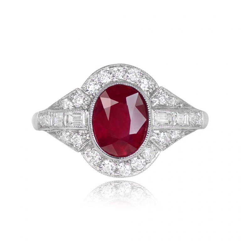 1.65ct Oval Cut Ruby and Diamond Halo Aster Ring - EDJ