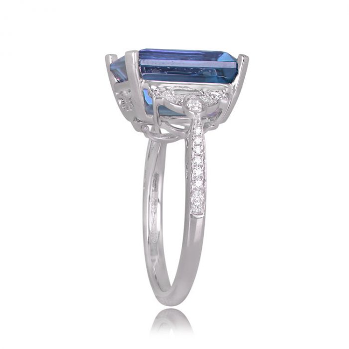 18k White Gold and 5ct Blue Topaz Everton Ring - Estate Diamond Jewelry