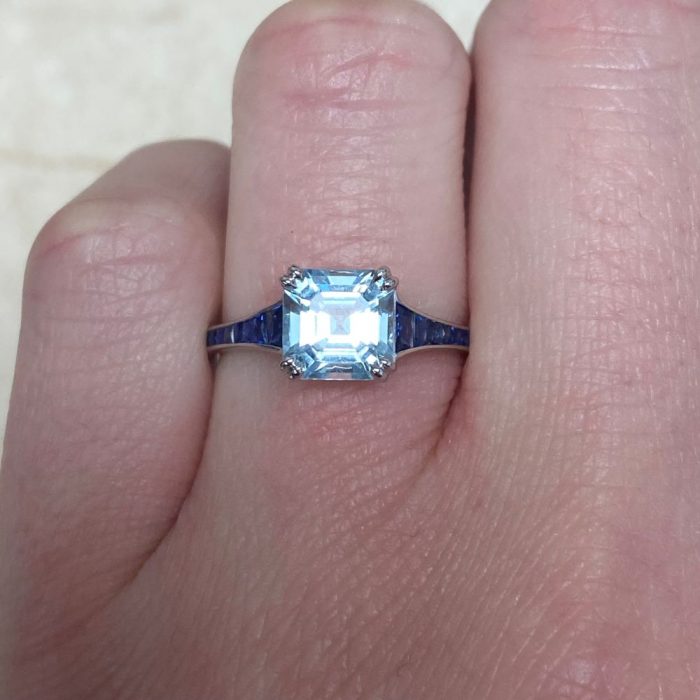 1.43ct Aquamarine and Sapphire Accent Coram Ring - EDJ