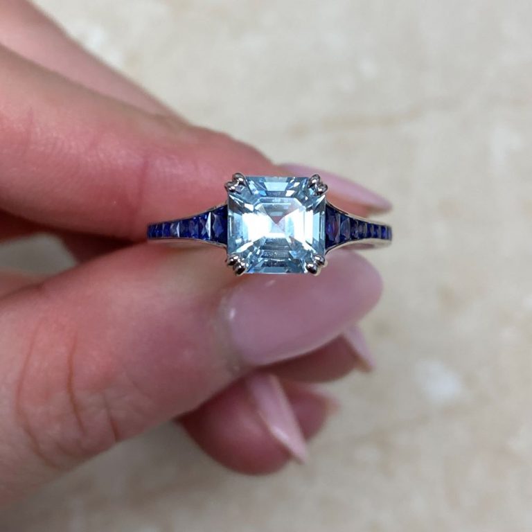 1.43ct Aquamarine and Sapphire Accent Coram Ring - EDJ