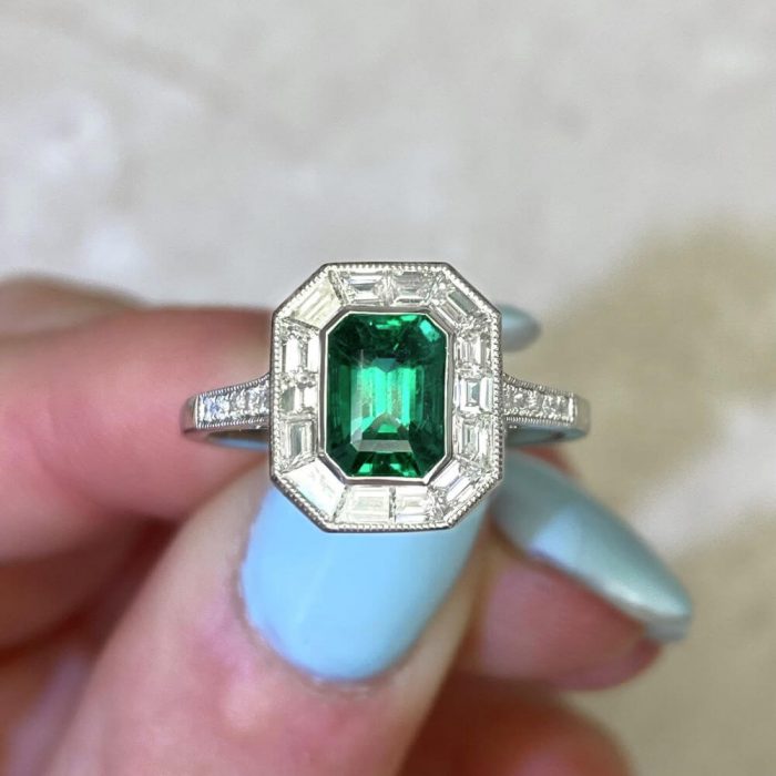 1.01ct Emerald and Baguette Halo Platinum Arcadia Ring - EDJ
