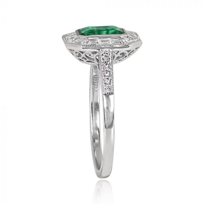 1.27ct Emerald and Baguette Halo Platinum Arcadia Ring - EDJ