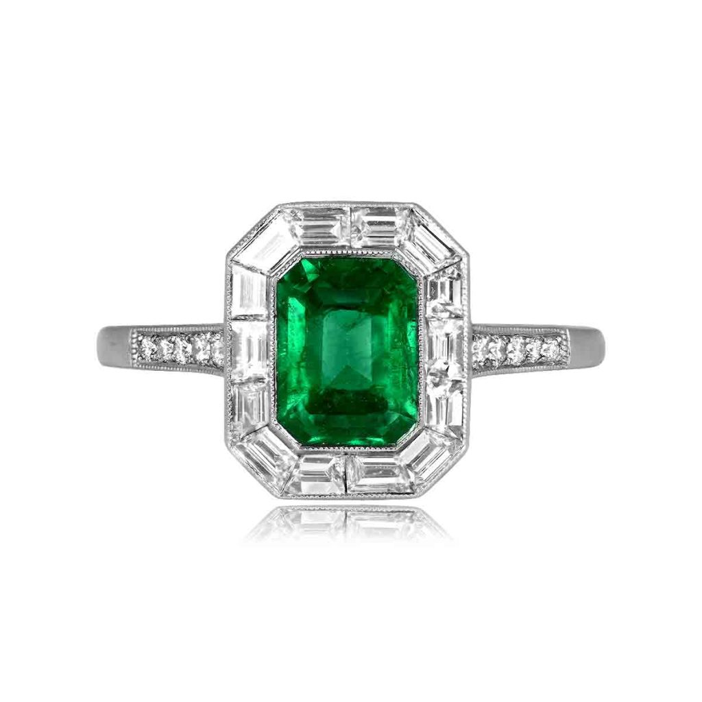 1.27ct Emerald and Baguette Halo Platinum Arcadia Ring - EDJ