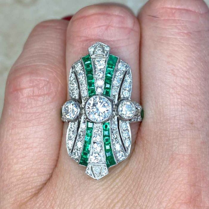 Diamond and Emerald Accent West Castle Ring - EDJ