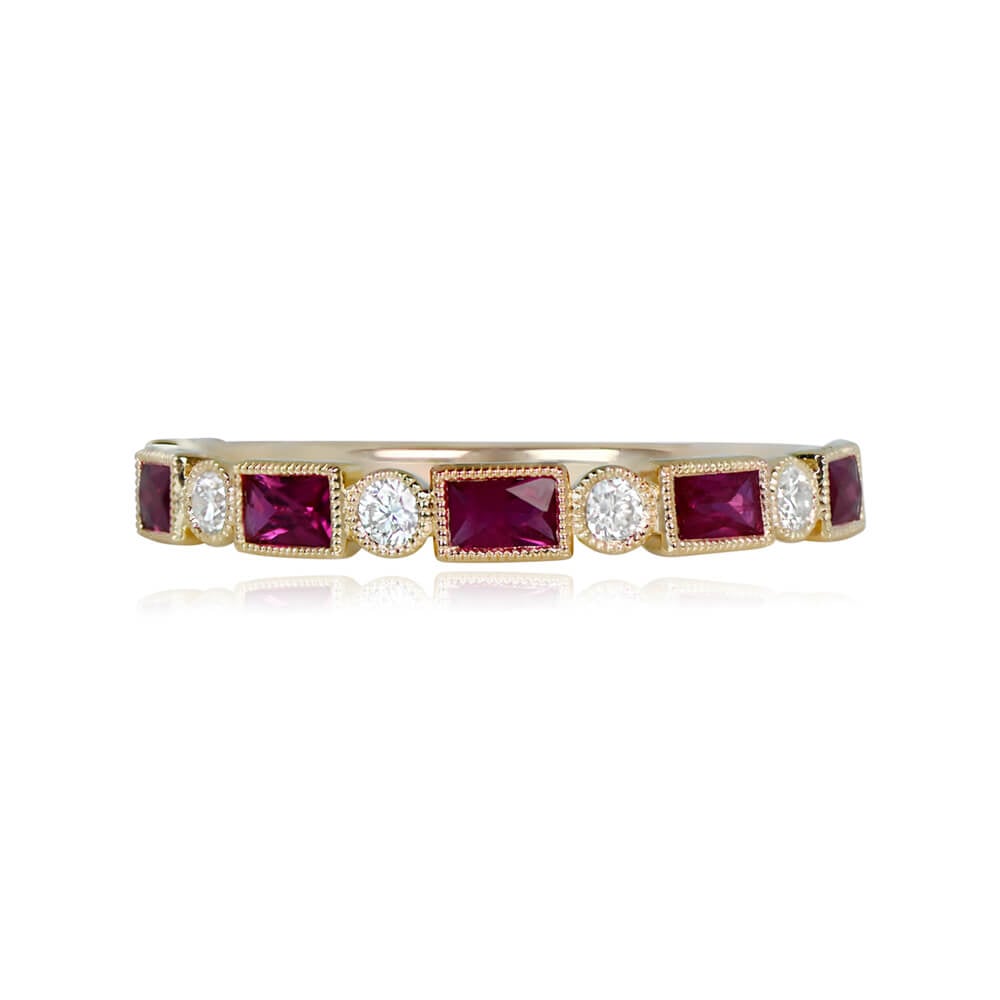 3x3 Ruby and Diamond 18k Yellow Gold Brookfield Band - EDJ