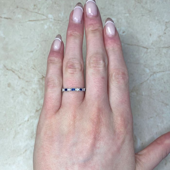 Sapphire and Diamond Platinum Barfield Grove Band - EDJ
