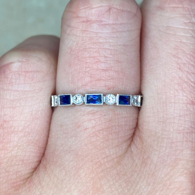 Sapphire and Diamond Platinum Barfield Grove Band - EDJ