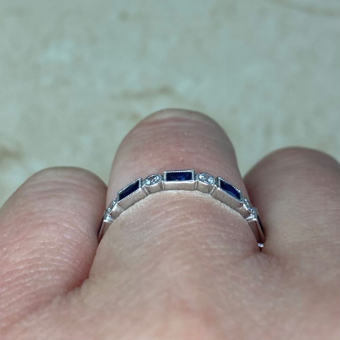 Sapphire and Diamond Platinum Barfield Grove Band - EDJ