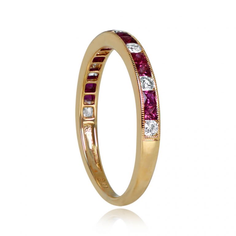 3x3 Ruby and Diamond 18k Yellow Gold Brookfield Band - EDJ