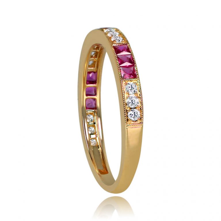 3x3 Ruby and Diamond 18k Yellow Gold Brookfield Band - EDJ
