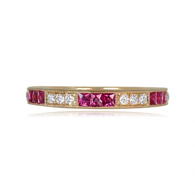 3x3 Ruby and Diamond 18k Yellow Gold Brookfield Band - EDJ
