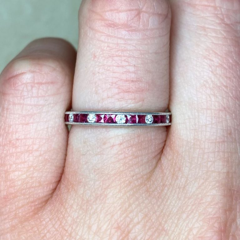 Platinum Ruby and Diamond Half Eternity Lakeview Band - EDJ