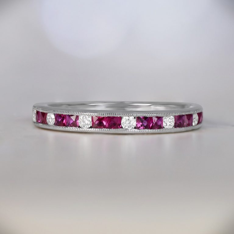 Platinum Ruby and Diamond Half Eternity Lakeview Band - EDJ
