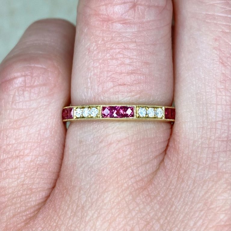 3x3 Ruby and Diamond 18k Yellow Gold Brookfield Band - EDJ