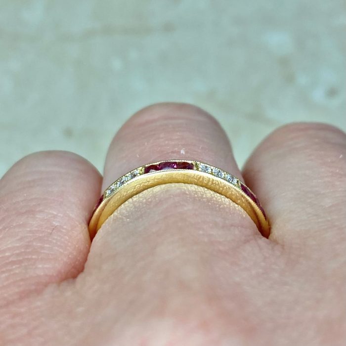 3x3 Ruby and Diamond 18k Yellow Gold Brookfield Band - EDJ