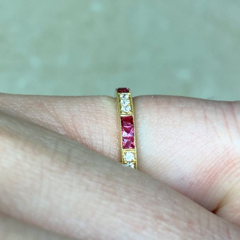 3x3 Ruby and Diamond 18k Yellow Gold Brookfield Band - EDJ