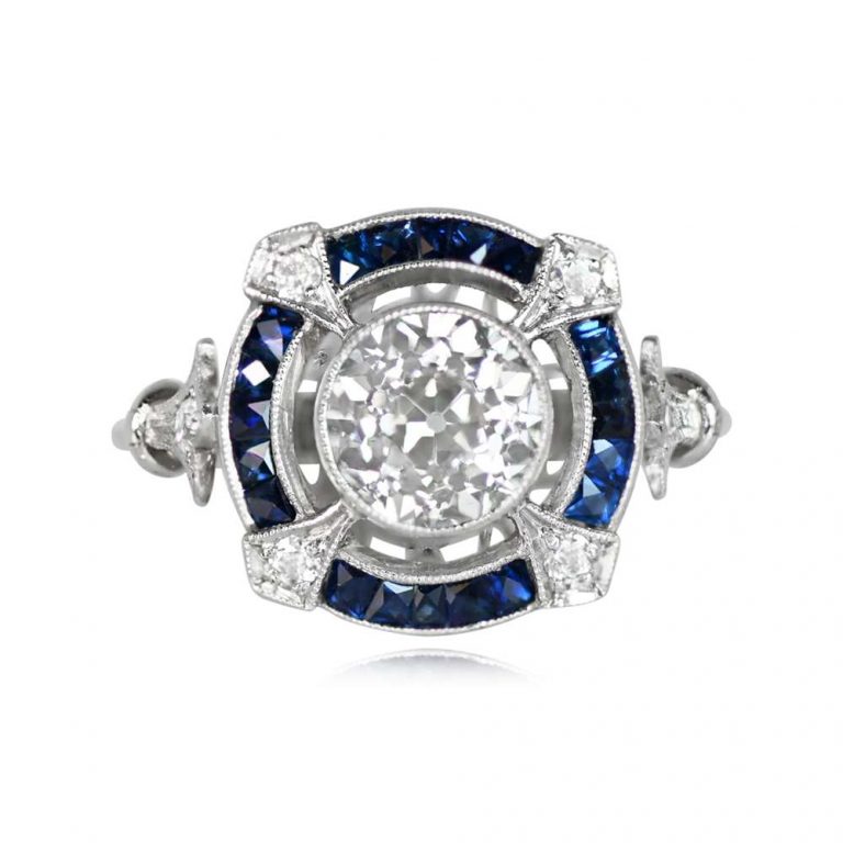 1.31ct Old European Cut Diamond and Sapphire Cambridge Ring