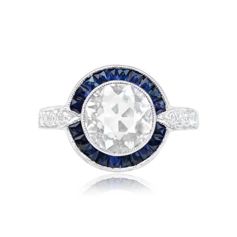 1.31ct Old European Cut Diamond and Sapphire Cambridge Ring
