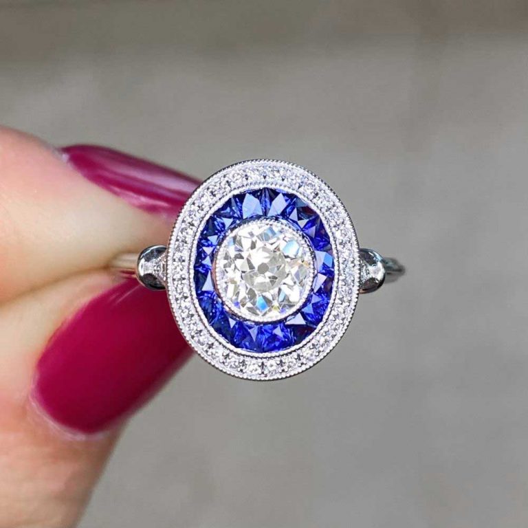 Antique Diamond and Double Halo Platinum Kennedy Ring - EDJ