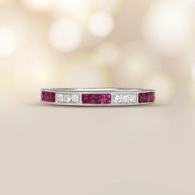 Platinum 3x3 Ruby and Diamond Redford Band. 2.6mm - Estate Diamond Jewelry