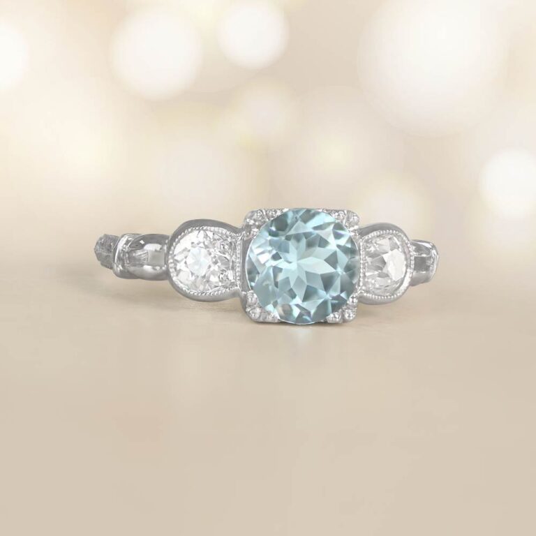 Platinum and Aquamarine Three Stone Liverpool Ring - EDJ