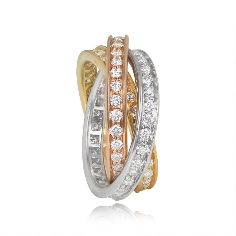 Cartier Tri Gold and Diamond Eternity Rolling Ring - EDJ