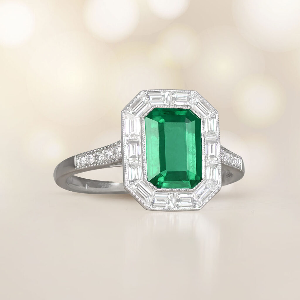 1.54ct Emerald and Baguette Halo Tamaya Ring - EDJ