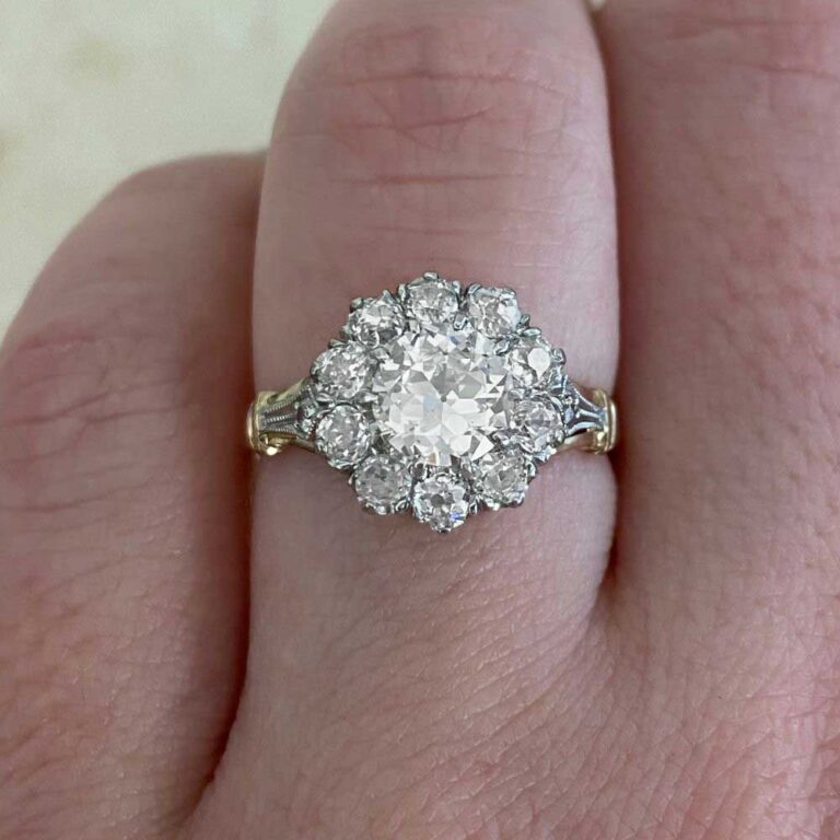 0.96ct Old European Cut Diamond Cluster Yorkshire Ring - EDJ