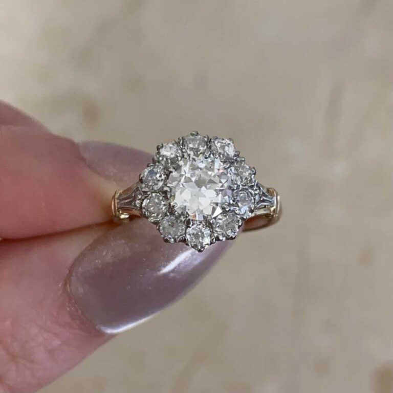 0.96ct Old European Cut Diamond Cluster Yorkshire Ring - EDJ