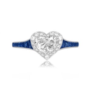 0.91ct Heart-Shaped Diamond and Sapphire Marbella Ring - EDJ