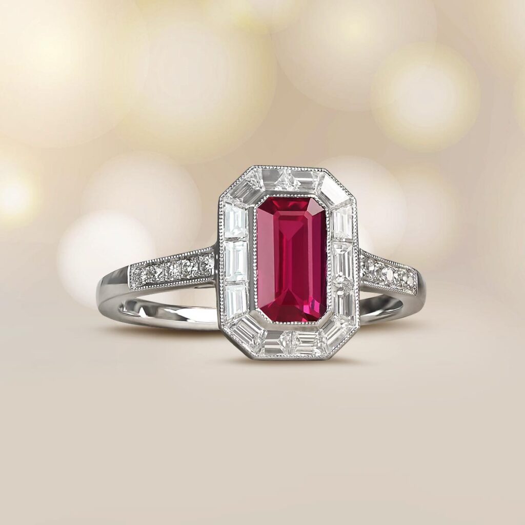 GIA 1.25ct Emerald-Cut Ruby and Diamond Tirana Ring - EDJ