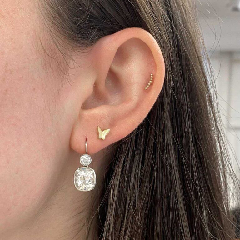 Cushion-Cut Diamond on Platinum Stud Savella Earrings- EDJ