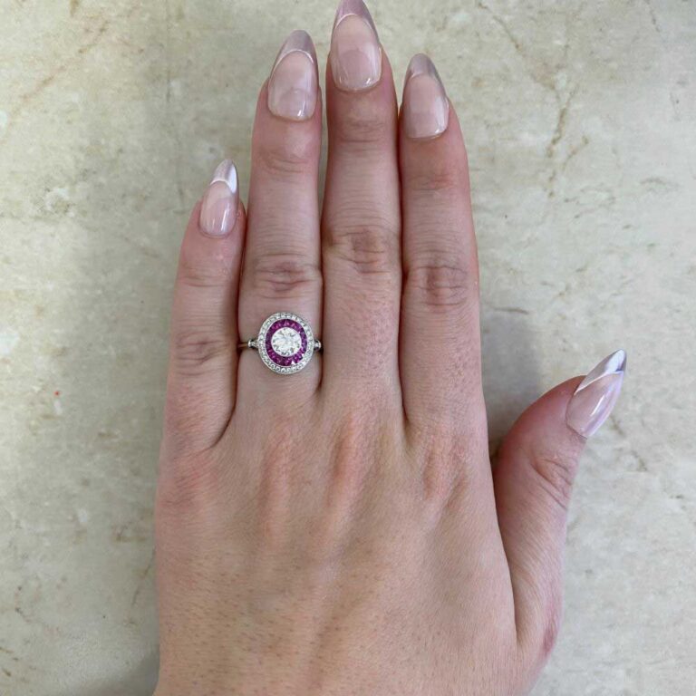 0.58ct Diamond and Double Halo Platinum Ironton Ring - EDJ