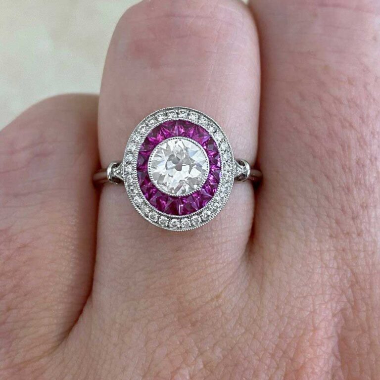 0.58ct Diamond and Double Halo Platinum Ironton Ring - EDJ