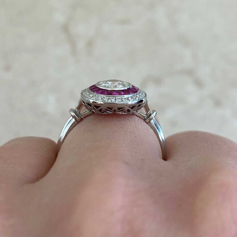 0.58ct Diamond and Double Halo Platinum Ironton Ring - EDJ