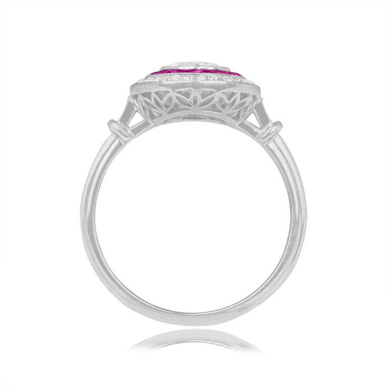 0.58ct Diamond and Double Halo Platinum Ironton Ring - EDJ