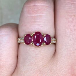 1.71ct Three-Stone Ruby on 18k Yellow Gold Adiela Ring - EDJ
