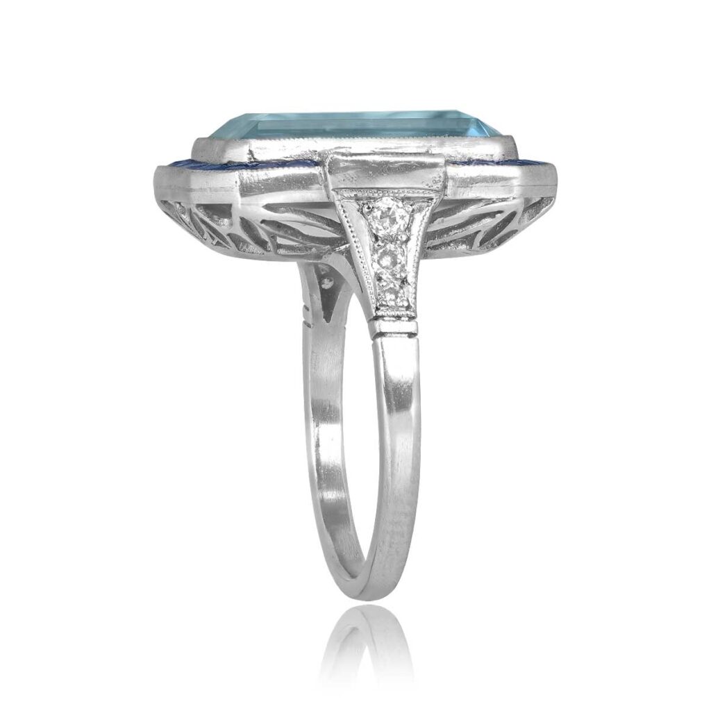 7.64ct Aquamarine and Sapphire Halo Carmi Ring - EDJ