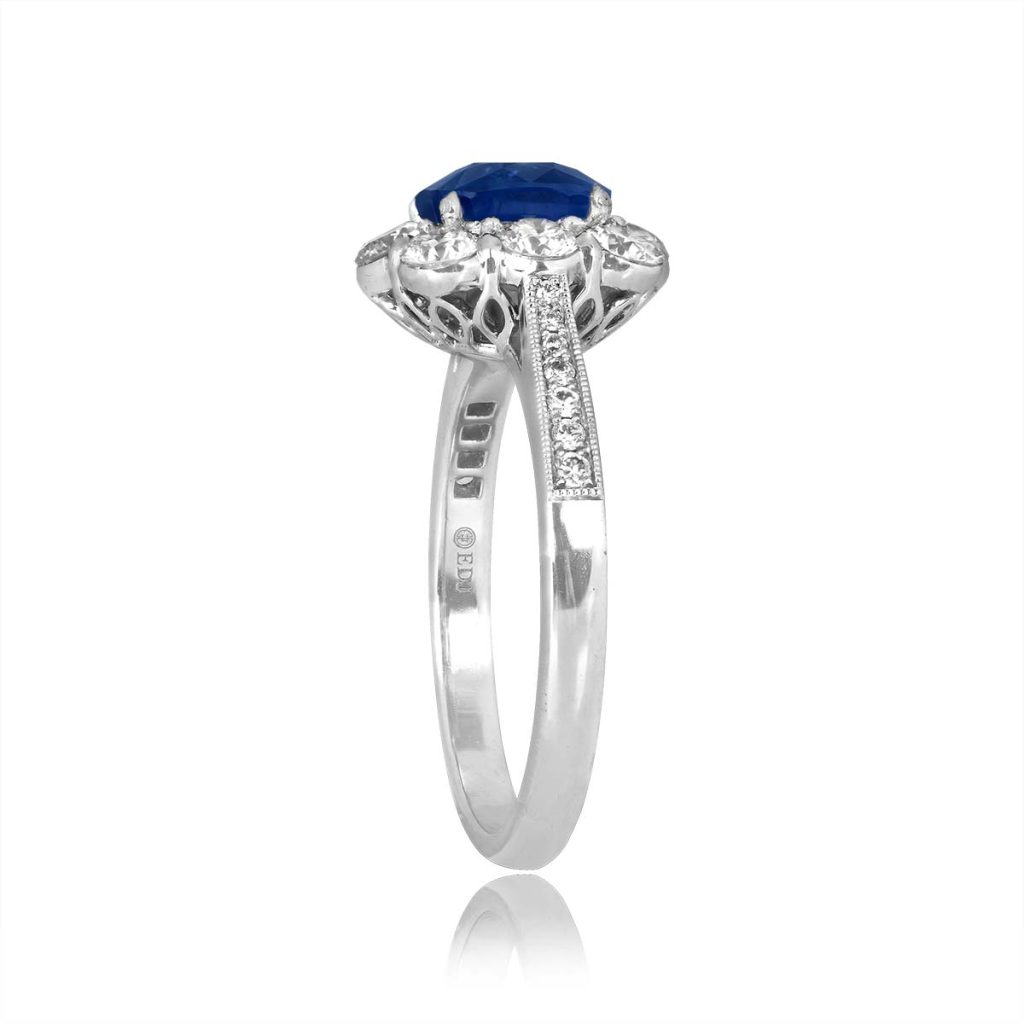 5.07ct Ceylon Sapphire and Diamond Halo Govan Ring - EDJ