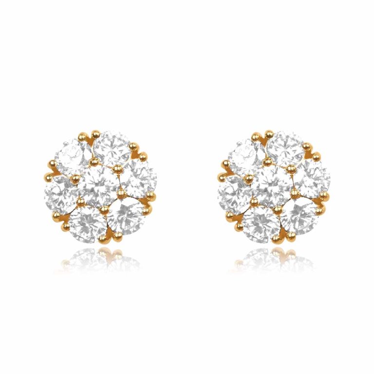 Diamond Cluster Yellow Gold Rhodesia Earrings - EDJ